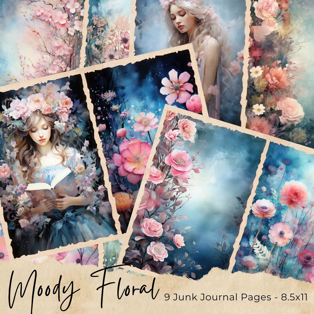 Moody Floral Junk Journal Pages, Digital Scrapbook Paper Kit, Fairy ...