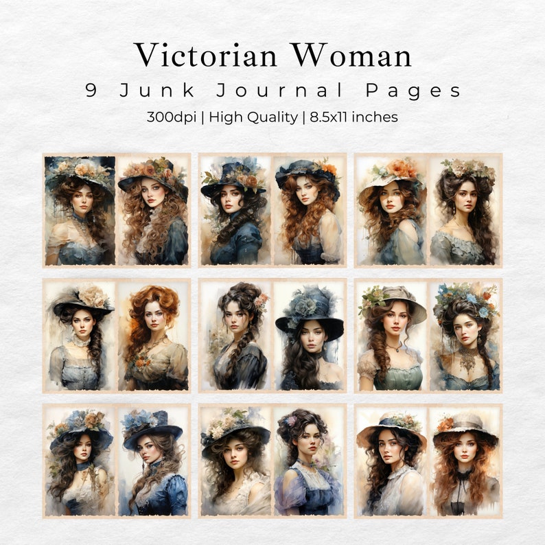 Watercolor Victorian Lady, Junk Journal Printable Pages, Digital ...
