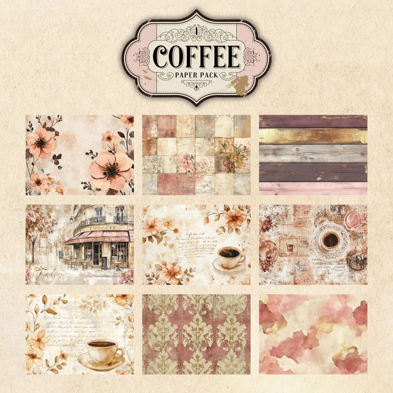 Cafe Au Lait Junk Journal Paper Kit Coffee Beans Shop Digital Download ...