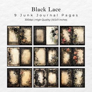Vintage Black Lace Junk Journal Pages Goth Floral Journaling Paper ...