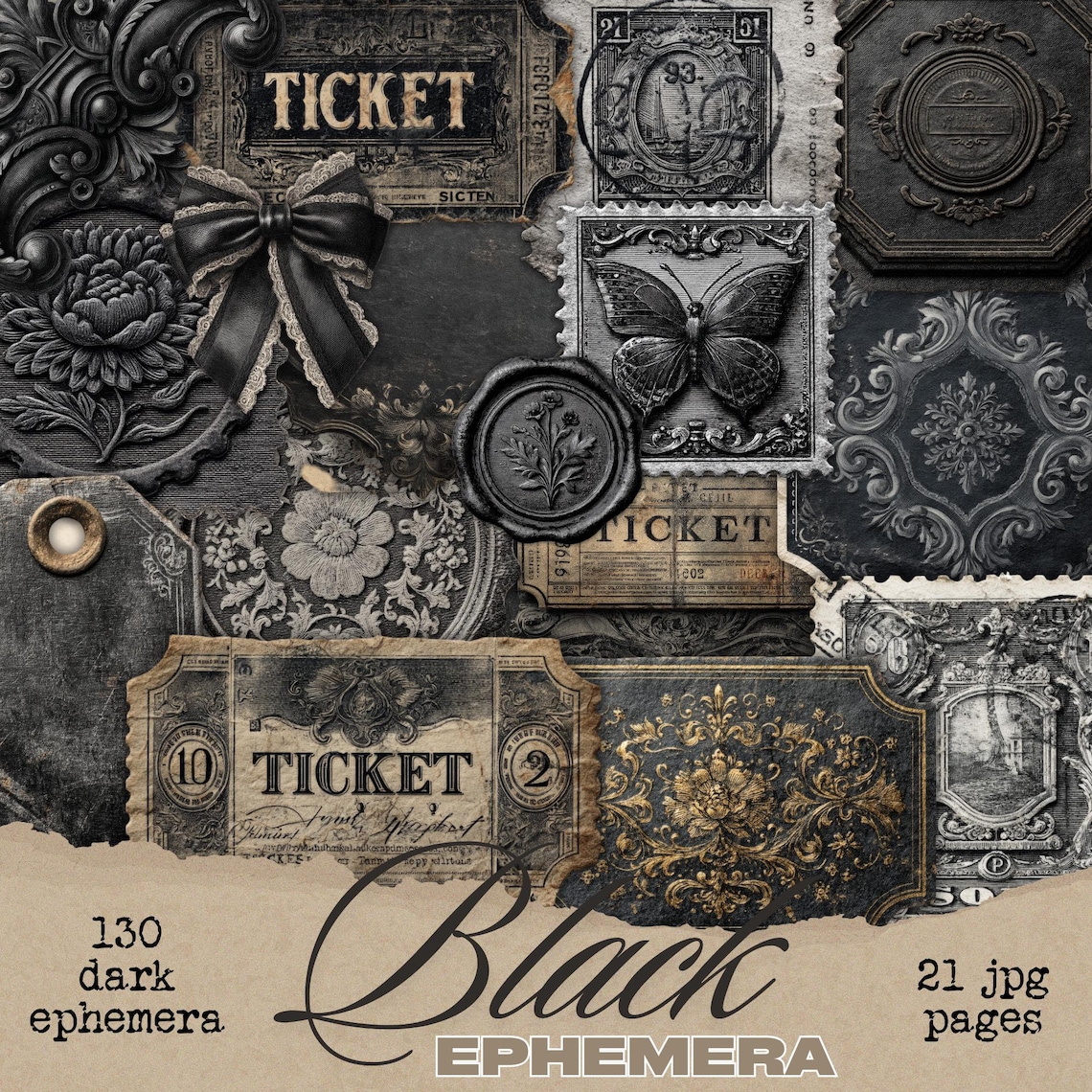 Black Ephemera Labels, Vintage Labels, Junk Journal, Fussy Cuts ...