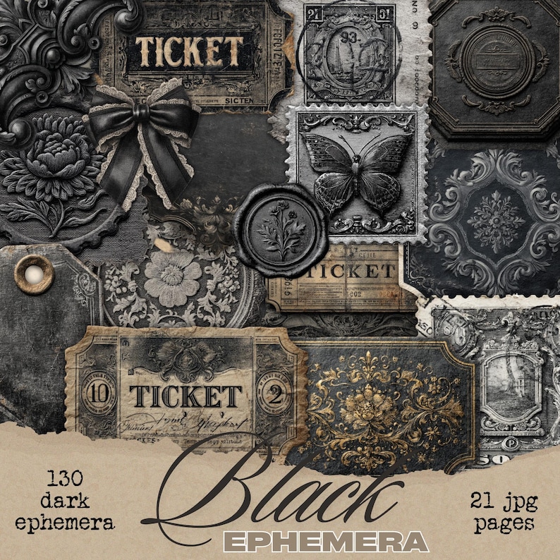 Black Ephemera Labels, Vintage Labels, Junk Journal, Fussy Cuts ...