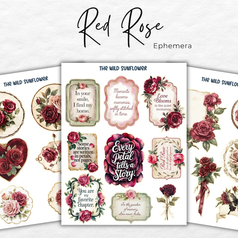 Shabby Chic Red Rose Junk Journal Kit (printable JPG Pages With ...