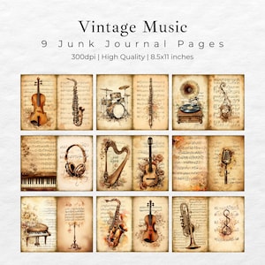 Vintage Music Junk Journal Pages, Digital Scrapbook Paper Kit, Musical ...