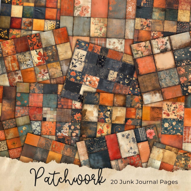 Patchwork Quilt Junk Journal Pages | Printable Half Papers | Journal ...