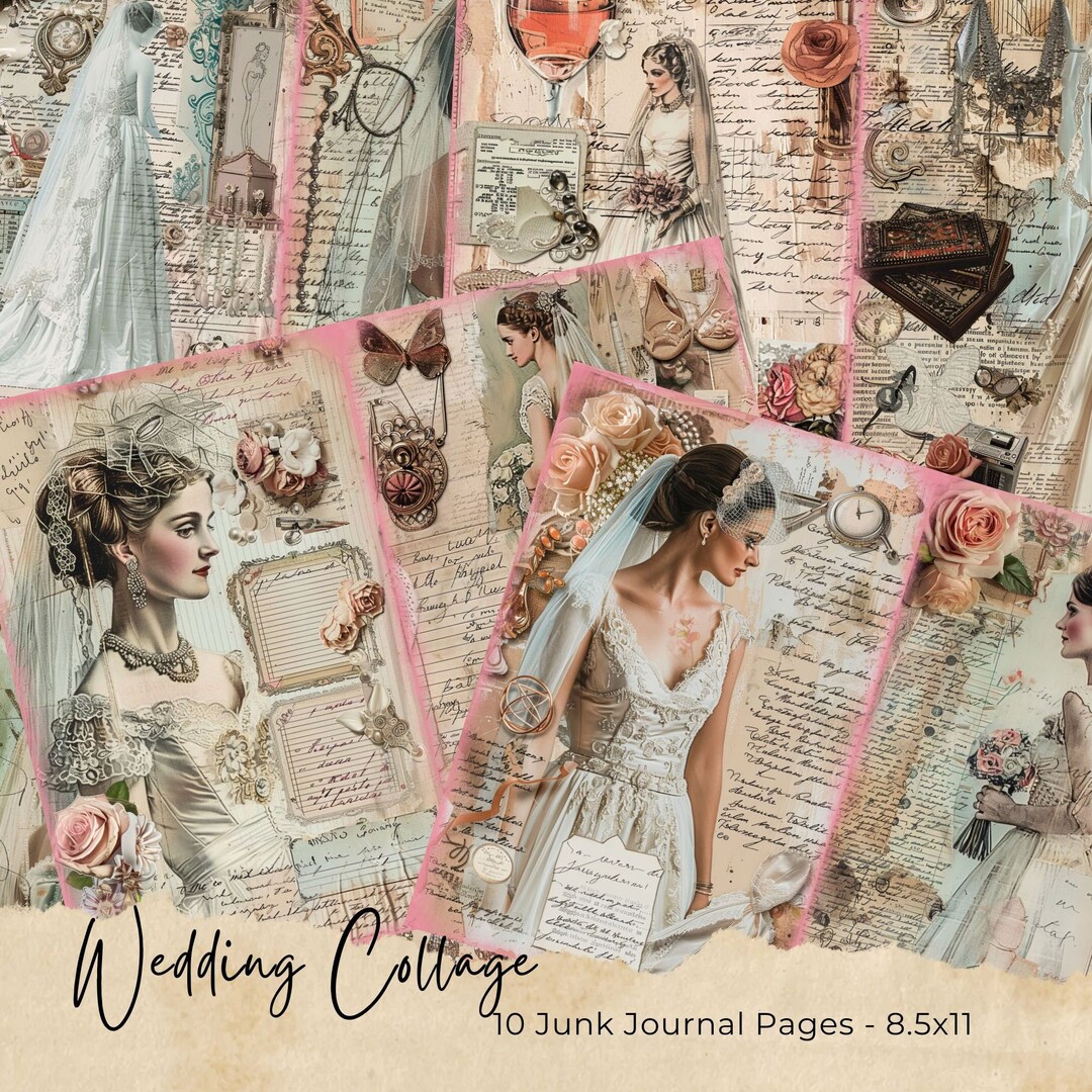 Vintage Wedding Junk Journal Kit, Printable JPG Pages, Marriage Love ...