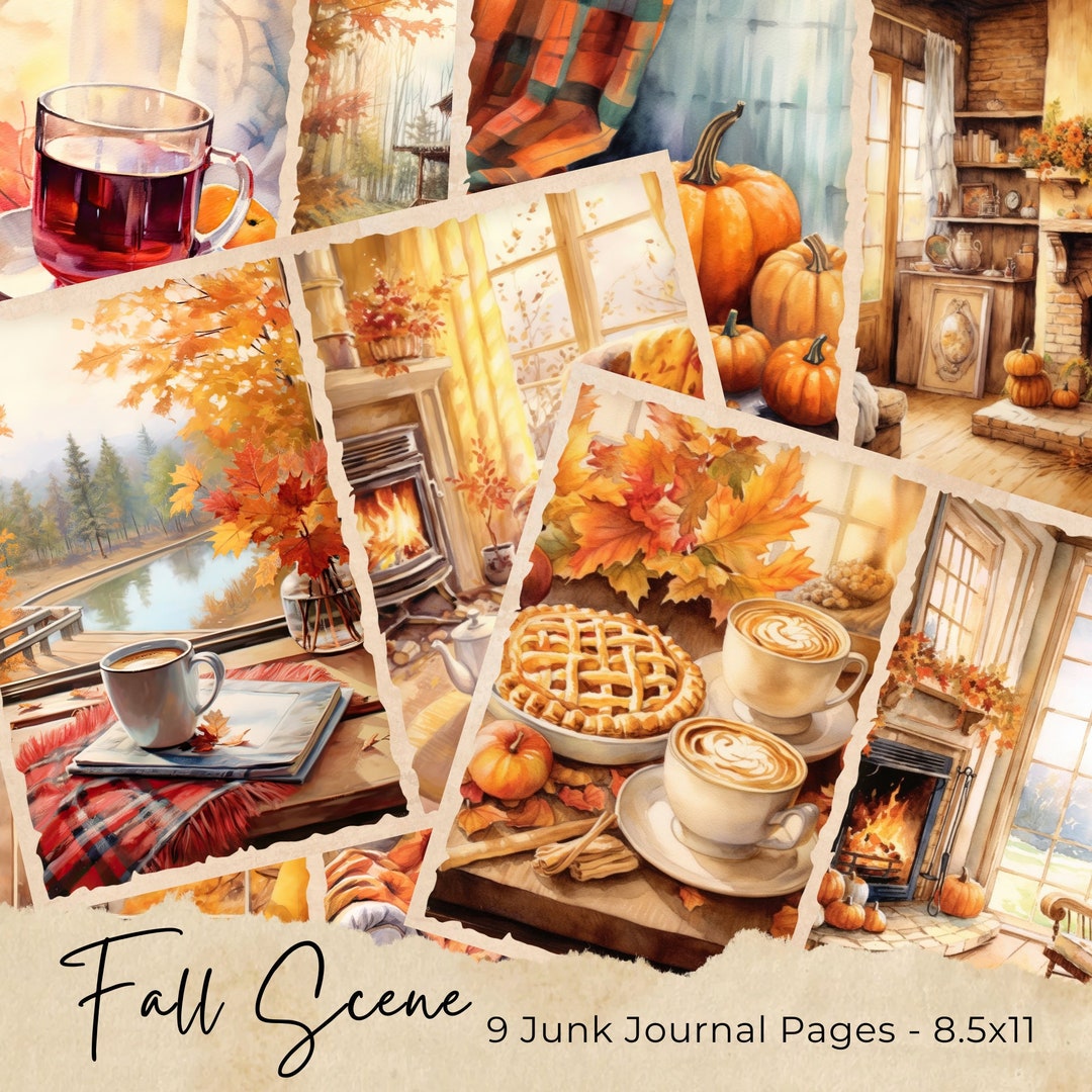 Cozy Fall Junk Journal Kit, Autumn Junk Journal Pages, Autumn Scene ...