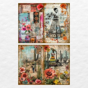 Mexican Fiesta Junk Journal Kit, Half Pages, Full Pages, Cards, Tags ...