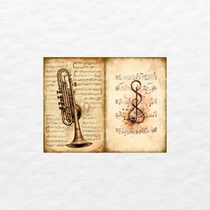 Vintage Music Junk Journal Pages, Digital Scrapbook Paper Kit, Musical ...