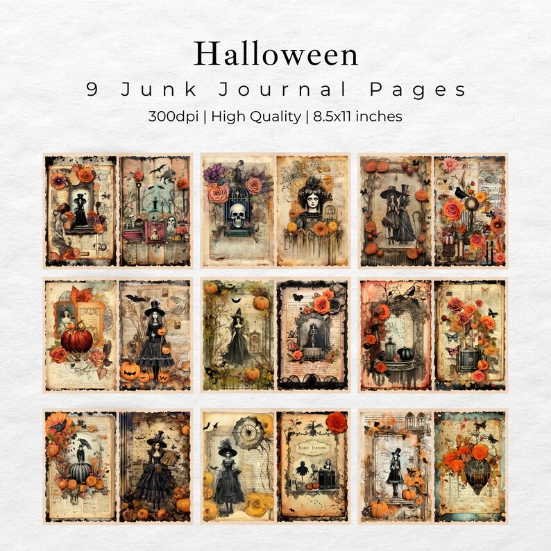 Halloween Junk Journal Pages, Digital Scrapbook Paper Kit, Spooky ...
