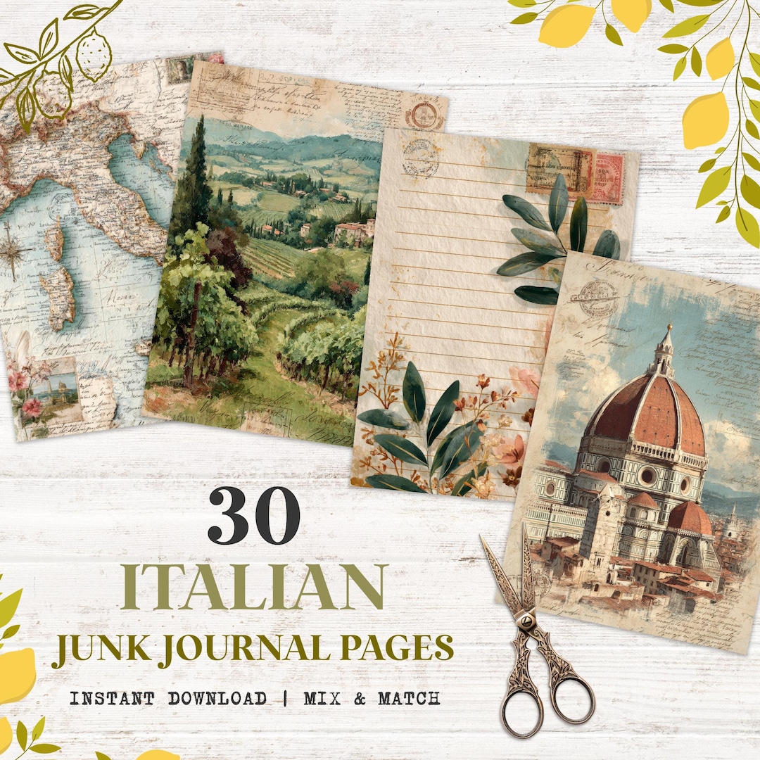 Italy Junk Journal Pages, Vintage Digital Scrapbook, Printable Travel ...