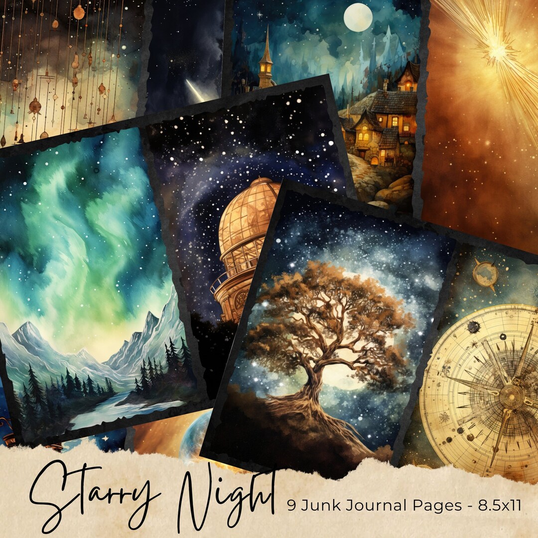 Night Sky Junk Journal Pages, Moon and Stars Scrapbook Page, Celestial ...