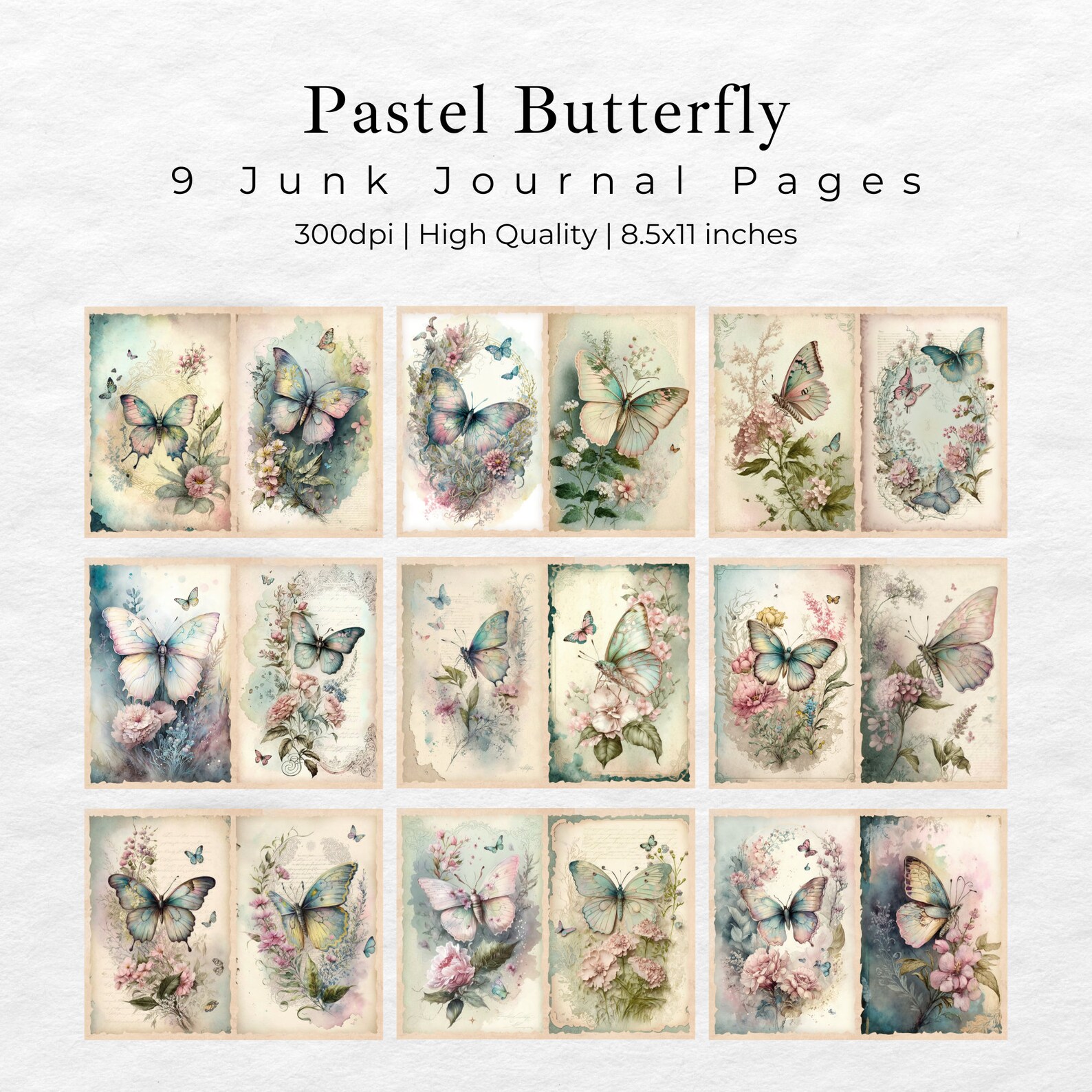 Watercolor Butterfly Junk Journal Kit Fantasy Butterfly Journal Pages ...