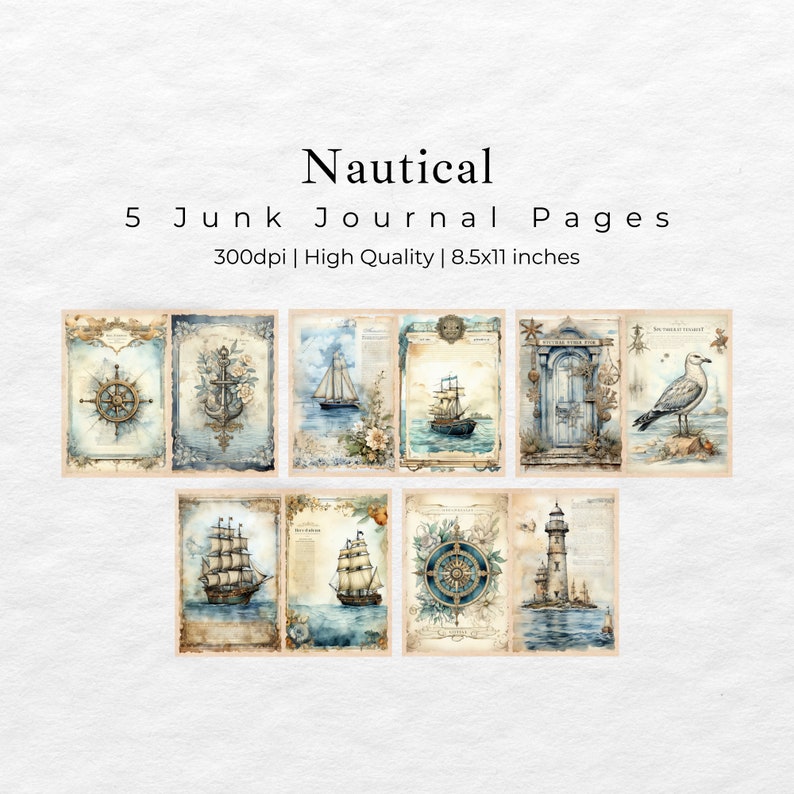 Vintage Nautical Junk Journal Pages, Digital Scrapbook Paper Kit ...