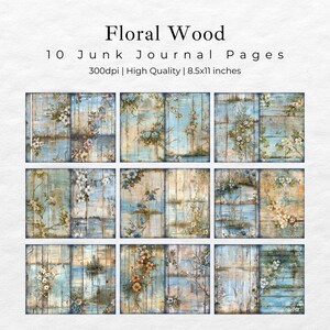 Floral Wood Junk Journal Pages | Digital Scrapbook Paper Kit | Wooden ...