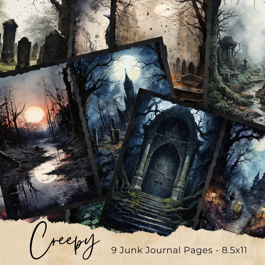 Creepy Graveyard Junk Journal Pages, Digital Scrapbook Paper Kit ...