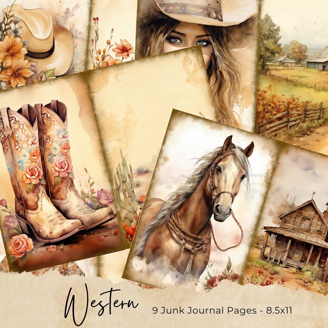 Watercolor Western Junk Journal Printable Pages, Cowboy Junk Journal ...