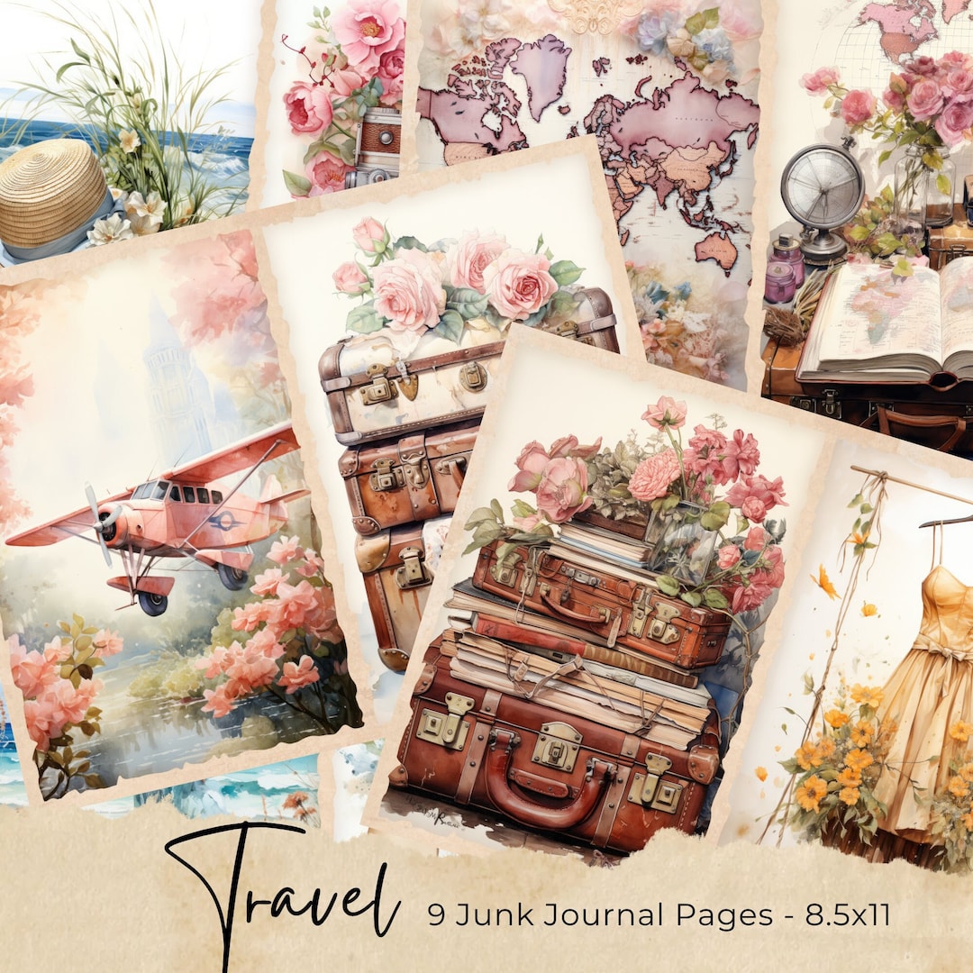 Vintage Travel Junk Journal Pages, Digital Floral Ephemera, Printable ...