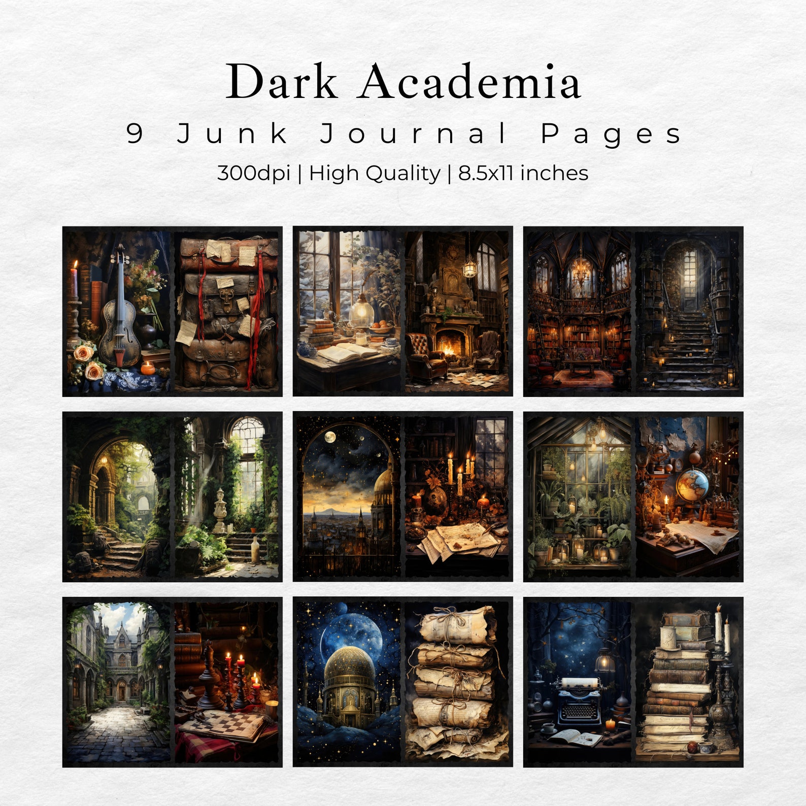 Dark Academia Junk Journal Pages, Digital Scrapbook Paper Kit, Gothic ...