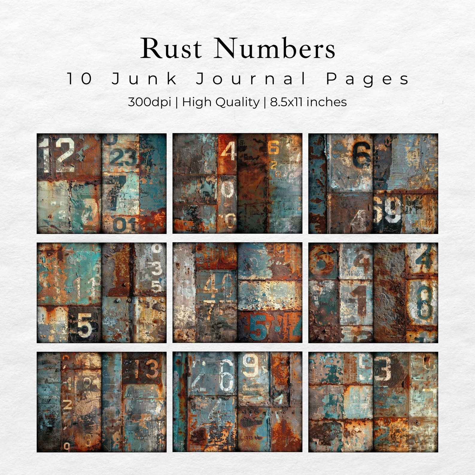 Grunge Numbers Junk Journal Papers, Industrial Printable Pages Pack ...