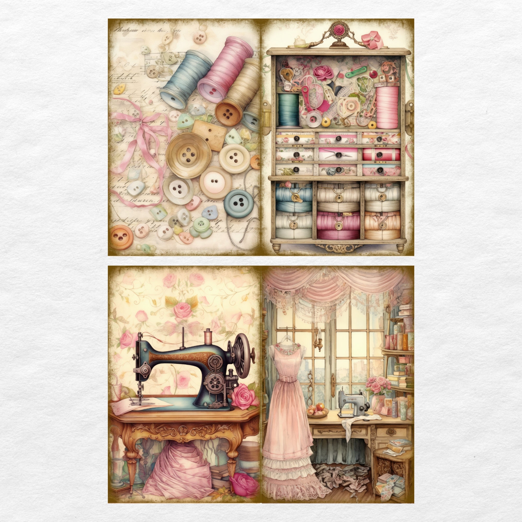 Vintage Sewing Junk Journal Pages, Digital Scrapbook Paper Kit ...