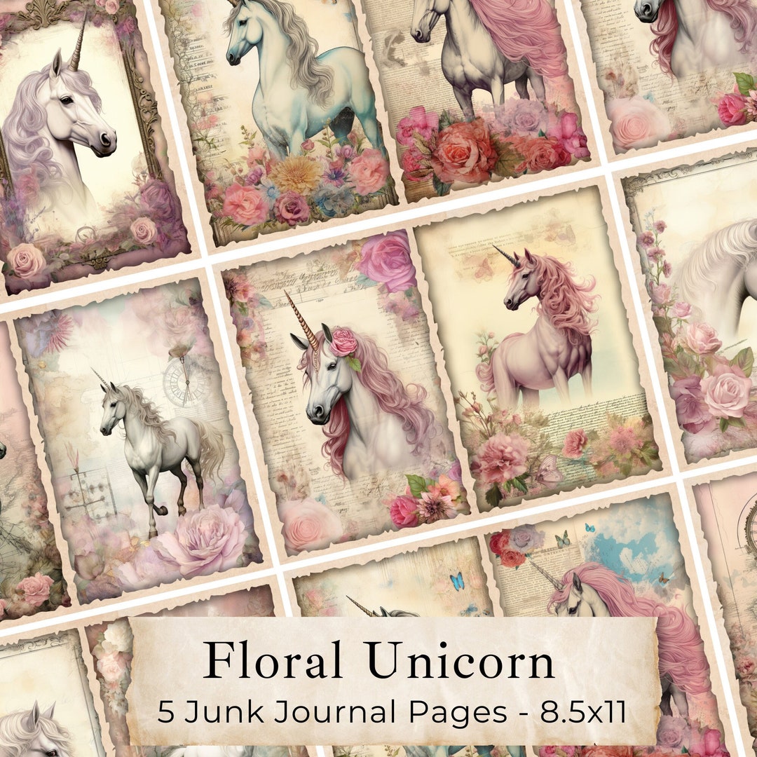 Unicorn Junk Journal Pages, Vintage Unicorn Junk Journal Kit, Junk ...