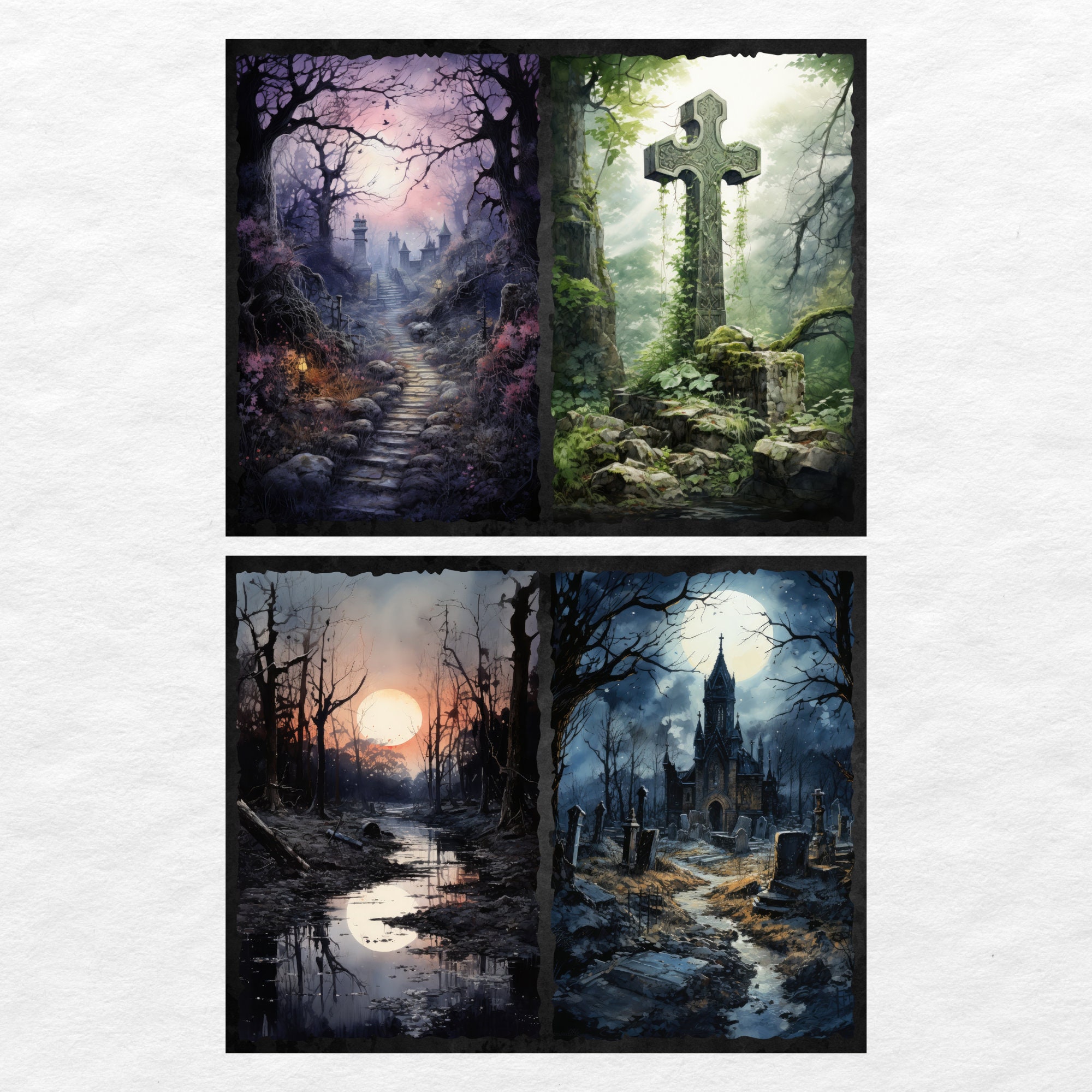 Creepy Graveyard Junk Journal Pages, Digital Scrapbook Paper Kit ...