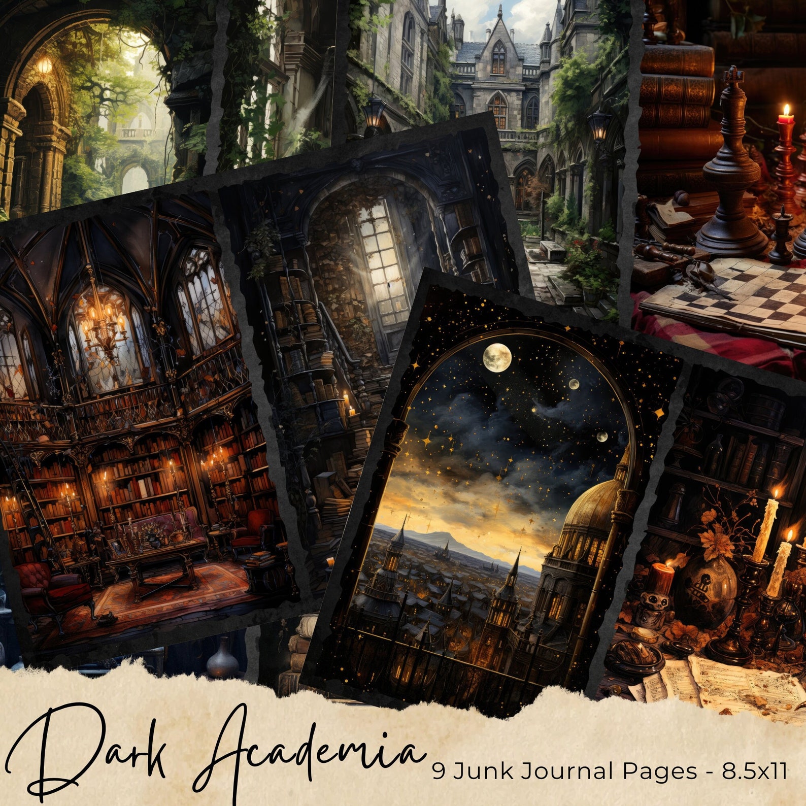 Dark Academia Junk Journal Pages, Digital Scrapbook Paper Kit, Gothic ...