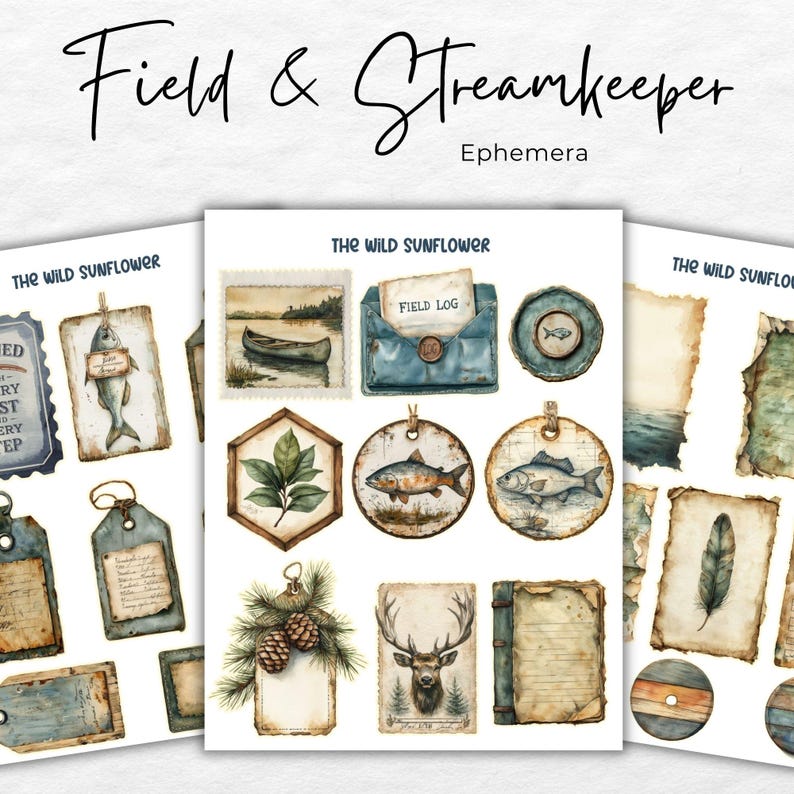 Fishing Hunting Junk Journal Kit, Fishermen Ephemera, Vintage Fisherman ...