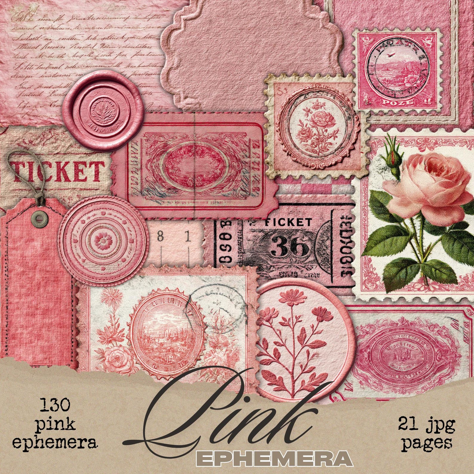 Pink Ephemera Labels, Vintage Labels, Junk Journal, Fussy Cuts ...