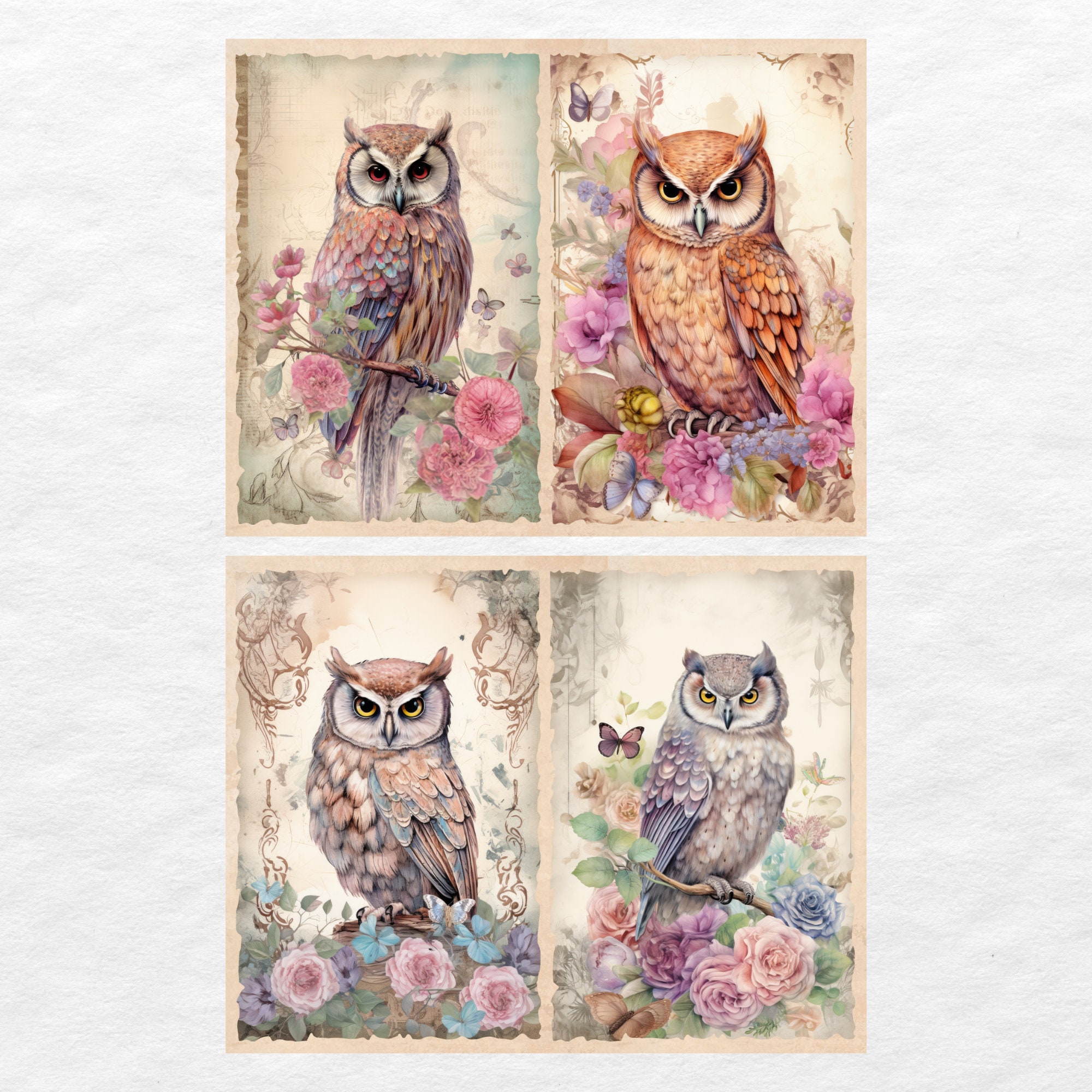 Fantasy Owl Junk Journal Kit Watercolor Owl Journal Pages Owl - Etsy