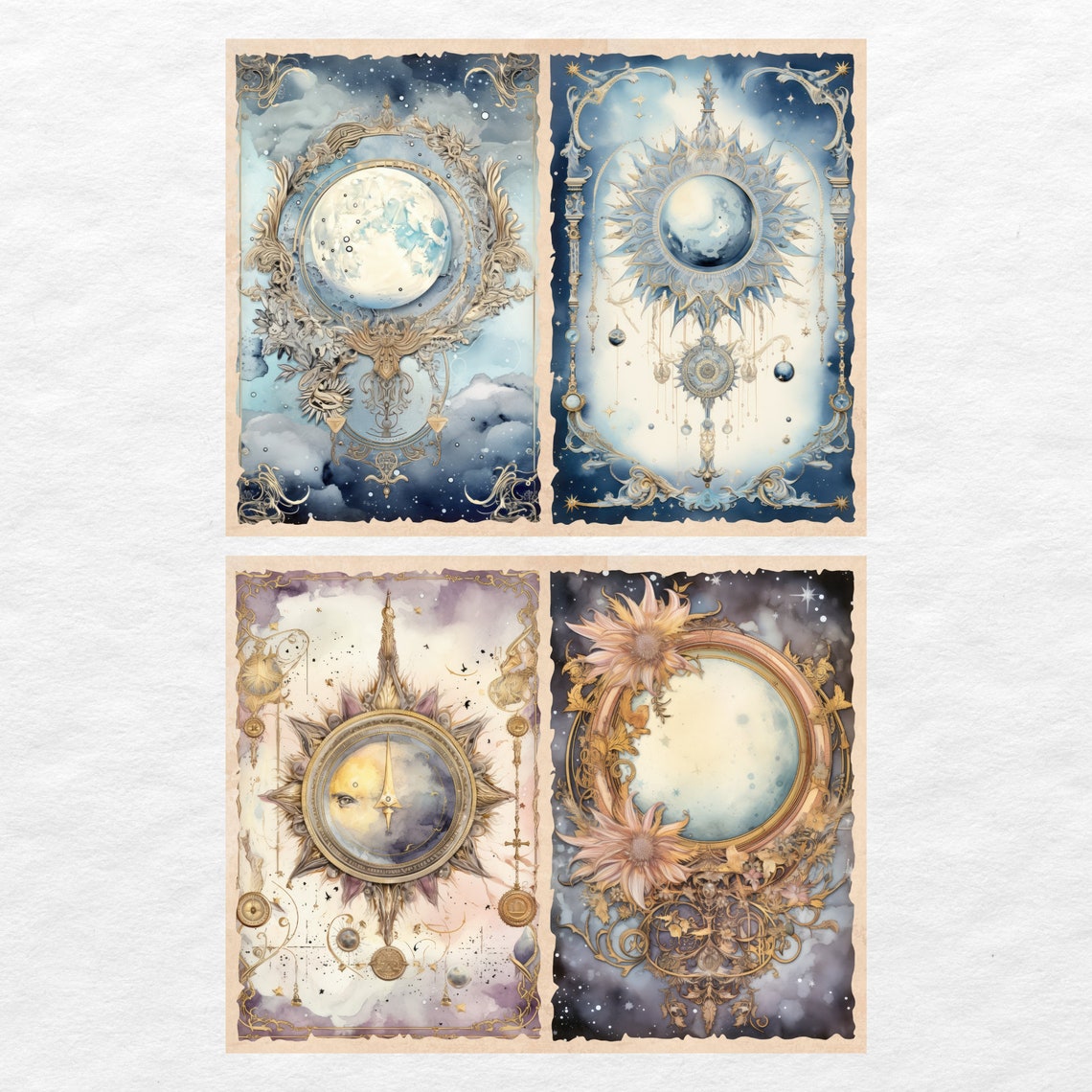 Celestial Moon Junk Journal Pages, Digital Scrapbook Paper Kit, Vintage ...