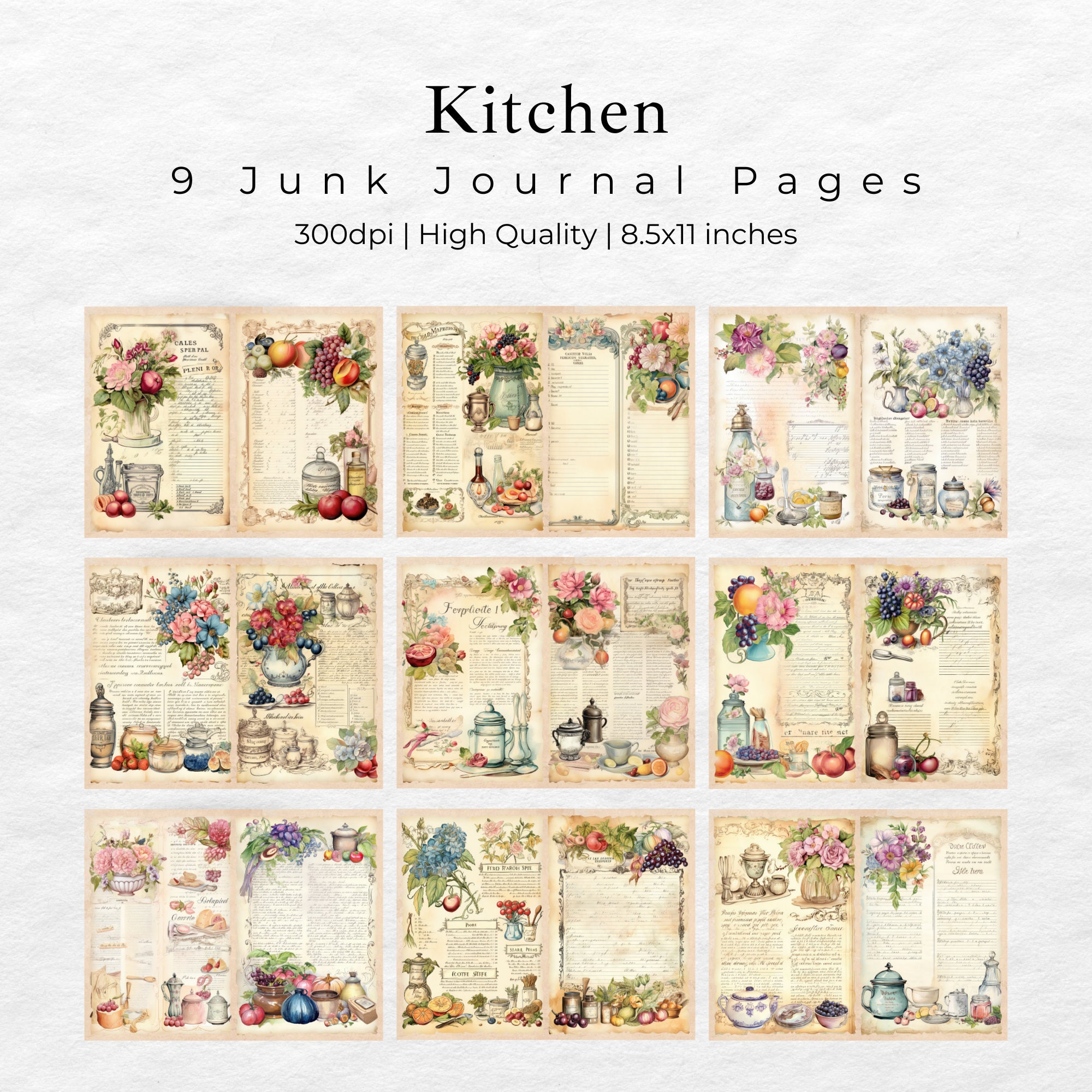 Kitchen Junk Journal Printable, Vintage Cooking Junk Journal Pages ...