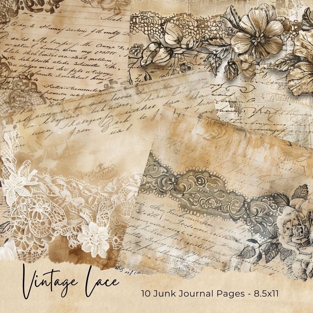 Vintage Lace Junk Journal Pages, Digital Grunge Scrapbook Paper ...