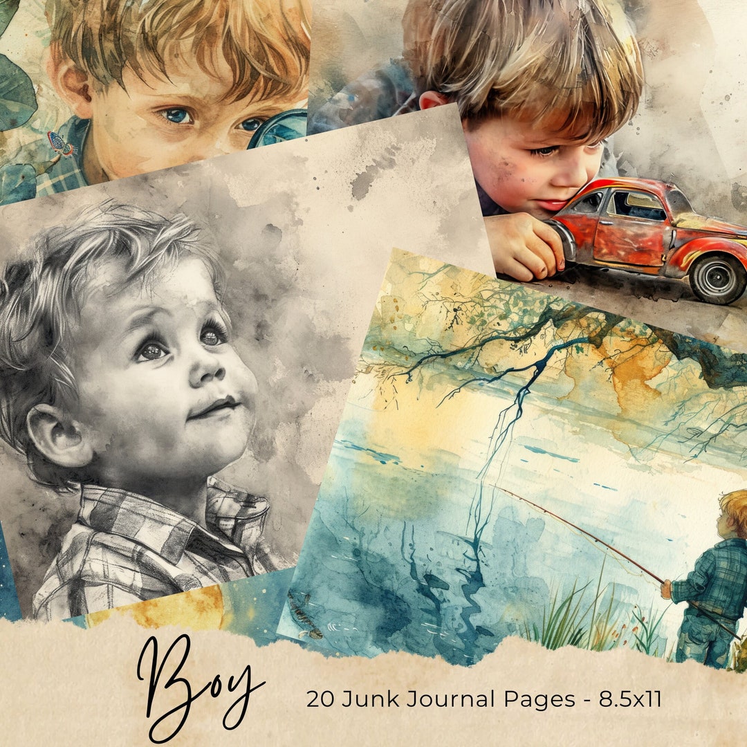 Little Boy Junk Journal Pages, Full Page Junk Journal Kit, Digital ...