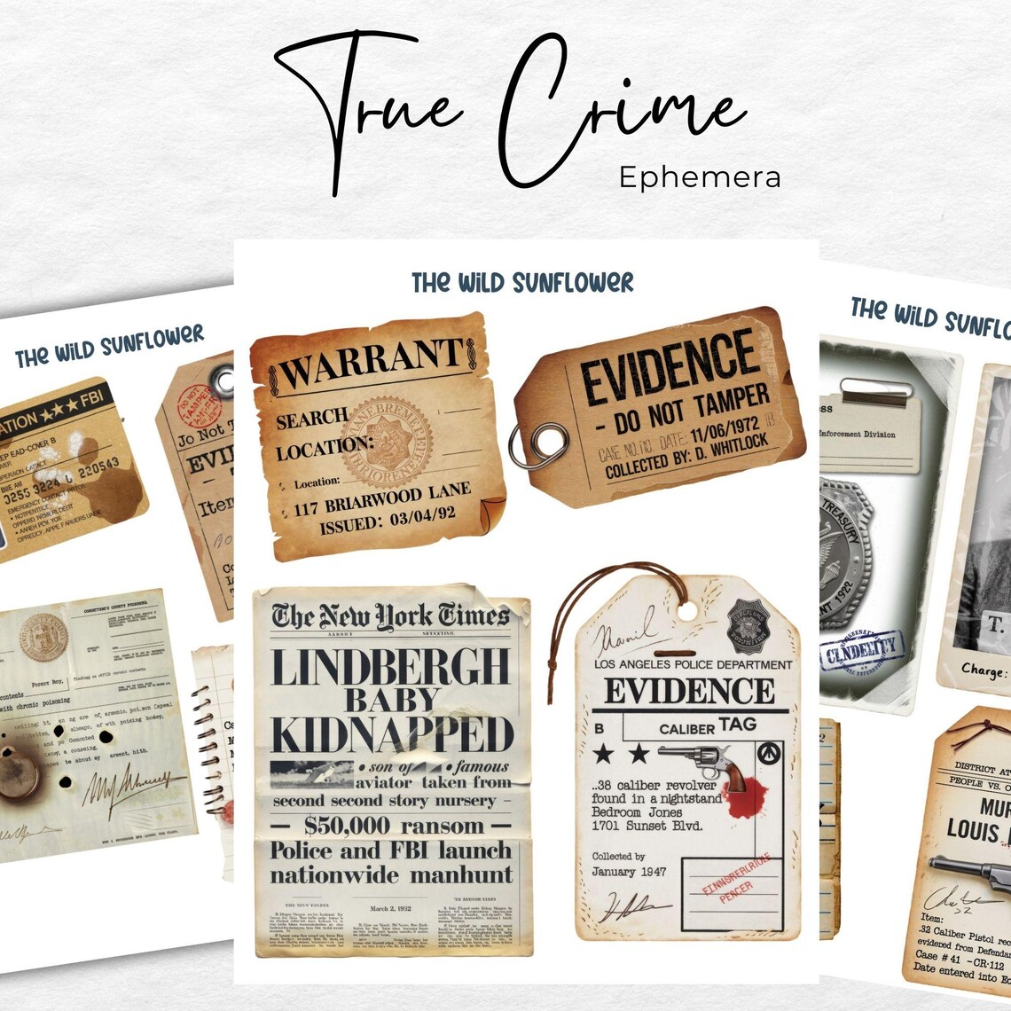 Vintage True Crime Junk Journal Ephemera Pack, Printable Collage Sheet ...