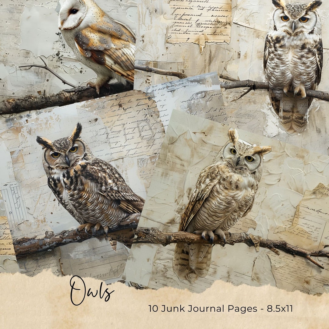 Fantasy Owl Junk Journal Kit, Watercolor Owl Journal Pages, Owl Junk ...