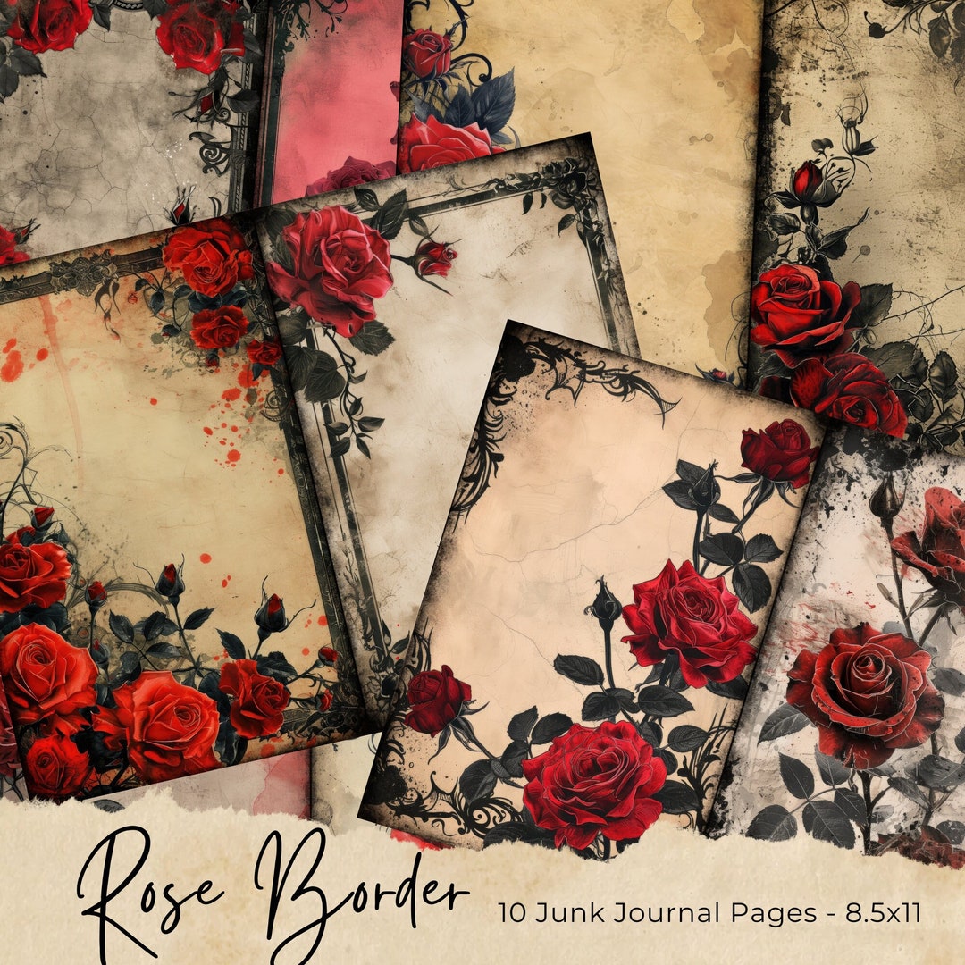 Roses Plain Junk Journal Pages, Floral Scrapbook Page, Vintage Journal ...