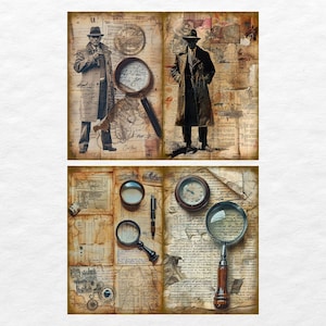 Vintage Detective Junk Journal Pages, Digital Scrapbook Paper Kit ...