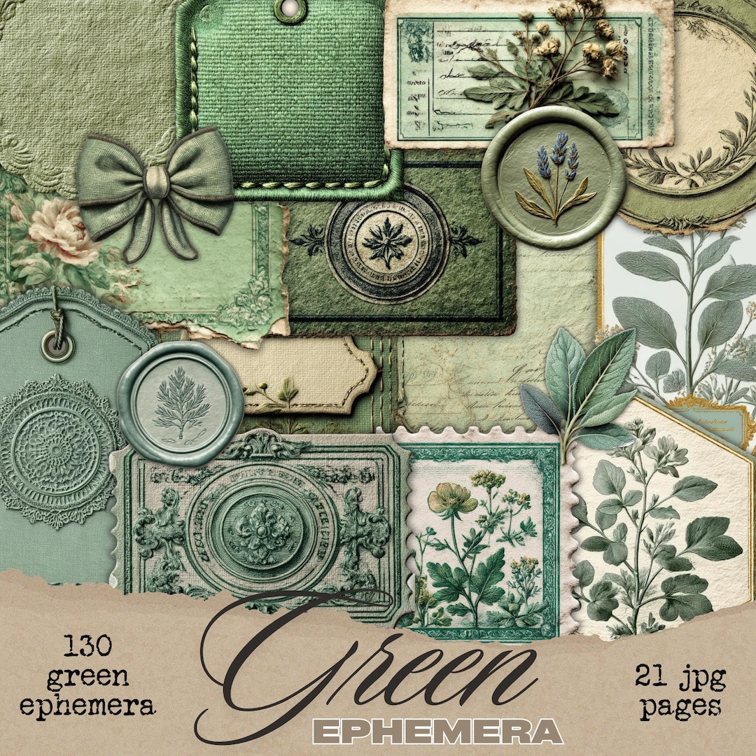 Green Ephemera Labels, Vintage Labels, Junk Journal, Fussy Cuts ...