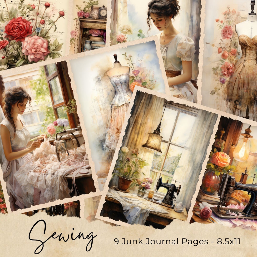 Vintage Sewing Junk Journal Pages, Digital Scrapbook Paper Kit ...
