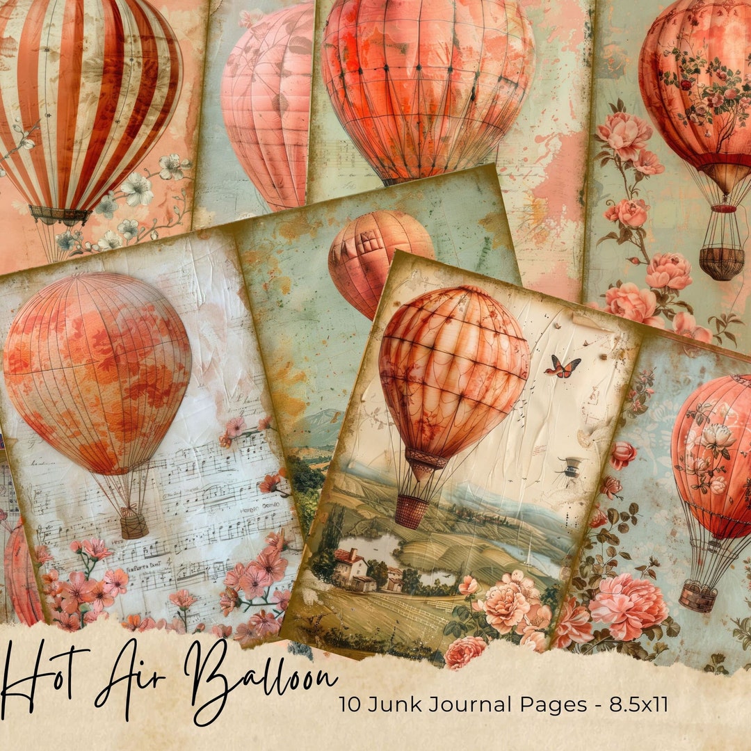 Hot Air Balloon Junk Journal Printable Kit Collage Digital Download ...