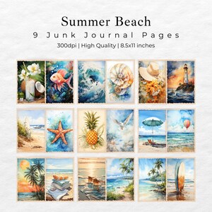 Beach Junk Journal Pages, Digital Beach Themed Scrapbook Paper ...