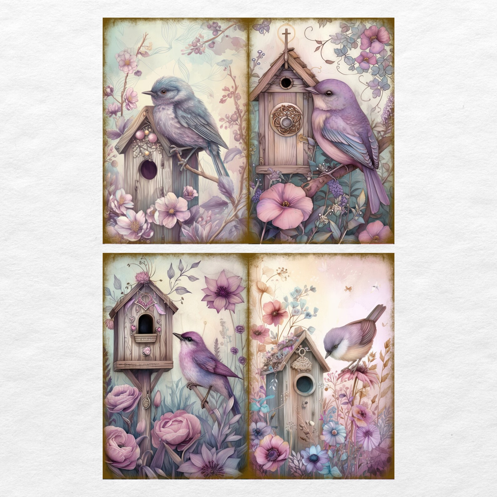 Vintage Bird Junk Journal Kit, Digital Floral Scrapbook Paper Kit ...