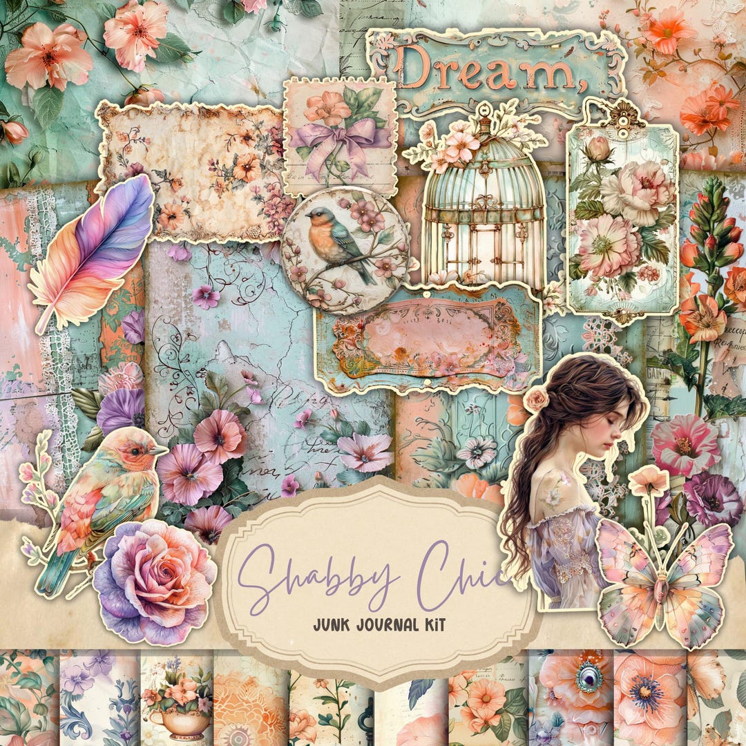 Shabby Chic Junk Journal Kit | Journal Pages, Papers, Ephemera, Tags ...