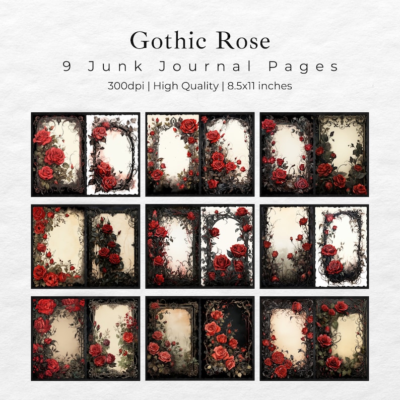 Gothic Red Roses Junk Journal Pages Vintage Red Roses Junk Etsy