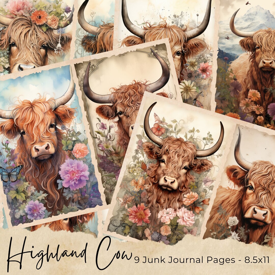 Highland Cow, Junk Journal Kit, Vintage, Journal Pages, Junk Journal ...