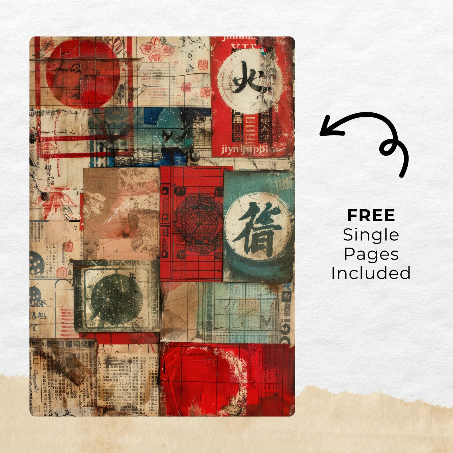 Vintage Japan Junk Journal Pages, Digital Scrapbook Paper Kit, Japanese ...