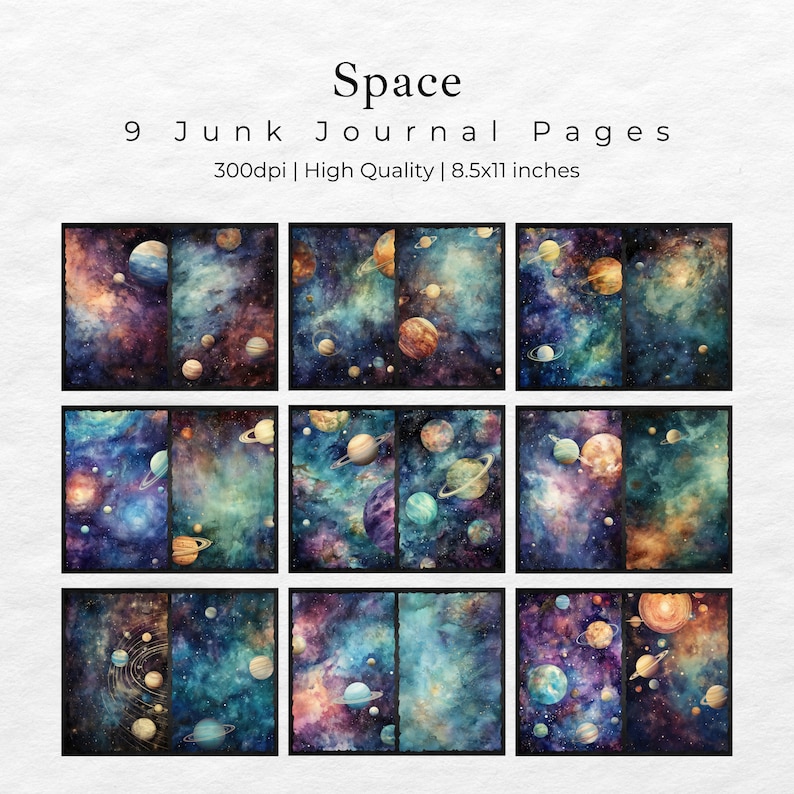 Celestial Galaxy Junk Journal Pages, Digital Scrapbook Paper Kit ...