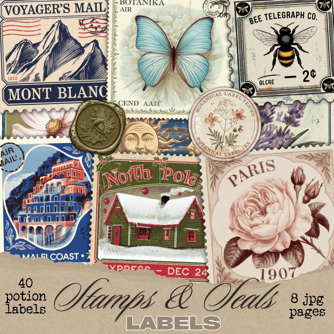 Stamp Labels, Vintage Labels, Junk Journal, Fussy Cuts, Specimen Label ...
